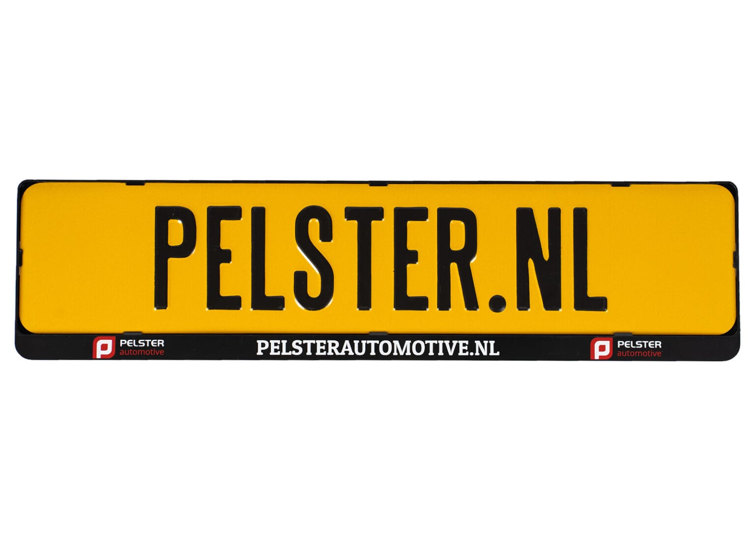Kentekenplaathouder met eigen tekst en logo l Pelster Automotive